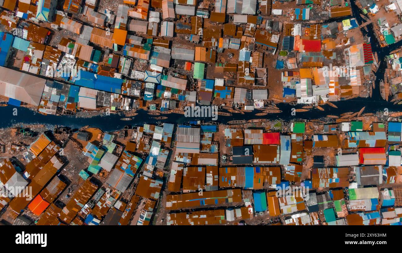 Aeriel Drone View of Makoko Community, in Lagos Nigeria. it is an ...