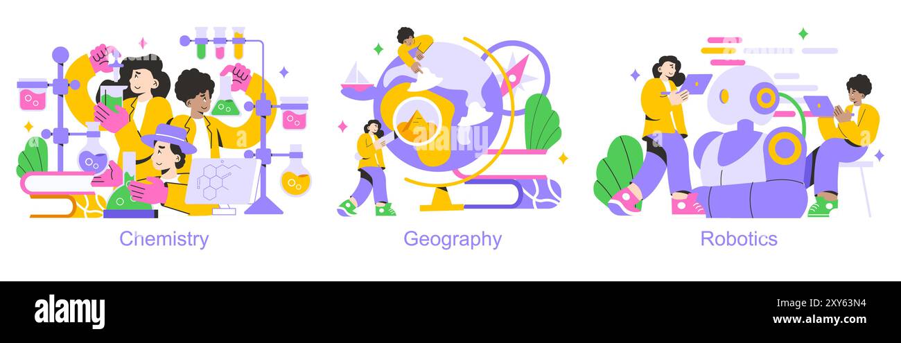 Educational Subjects Set. Students engage in experiments, field studies ...