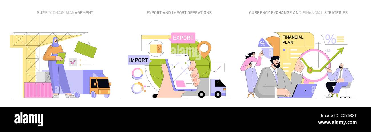 Global Market Expansion set. Illustrates supply chain, export-import ... Global Market Expansion set. Illustrates supply chain, export-import ...