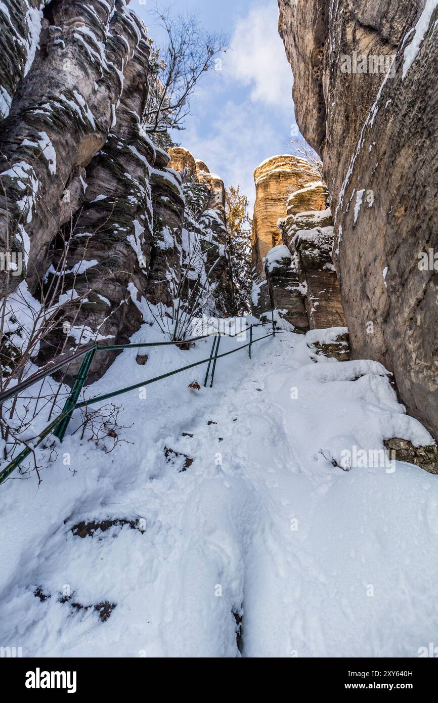 Winter view of Prachovske skaly rocks in Cesky raj (Czech Paradise ...
