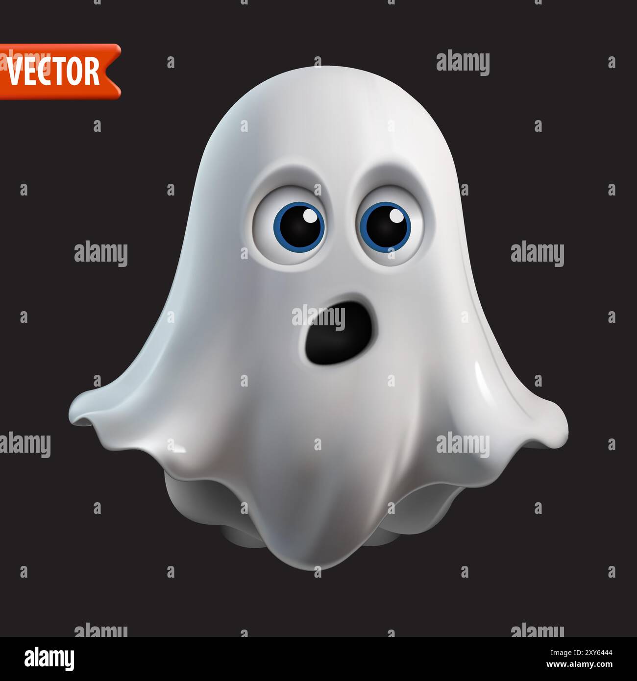 Realistic Halloween 3d ghost with surprised expression against dark ...
