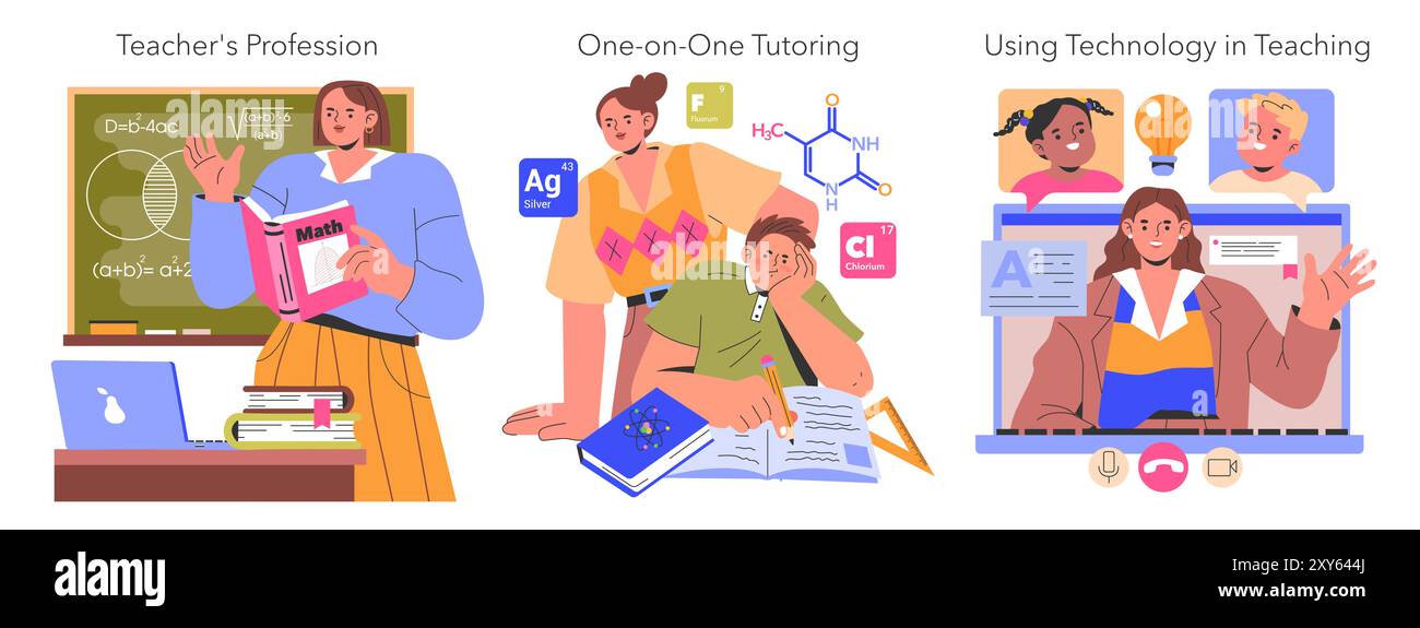Education set. Classroom teaching, personalized tutoring, and digital ...
