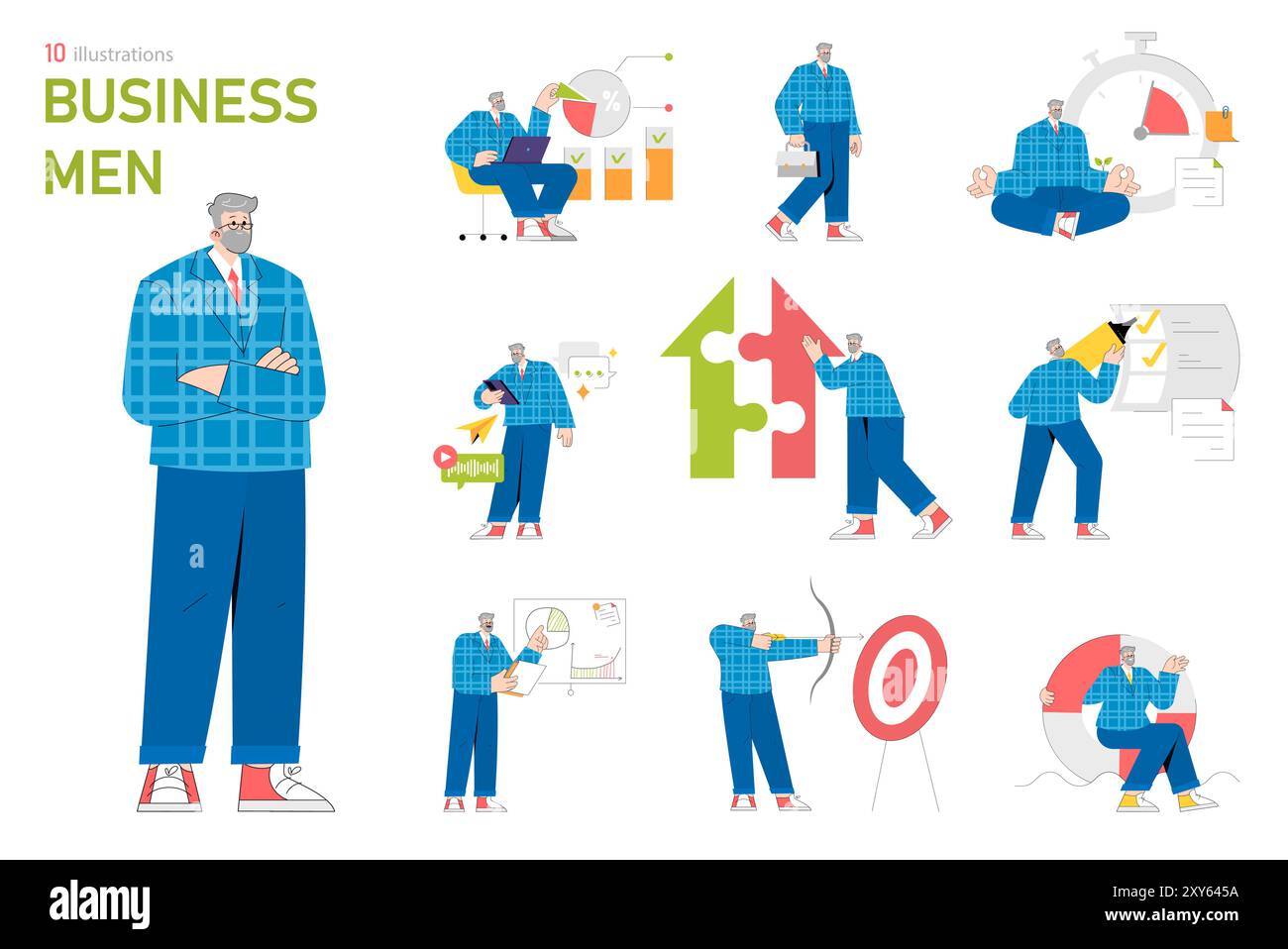Businessman set. Corporate executive activities from analytics to ...
