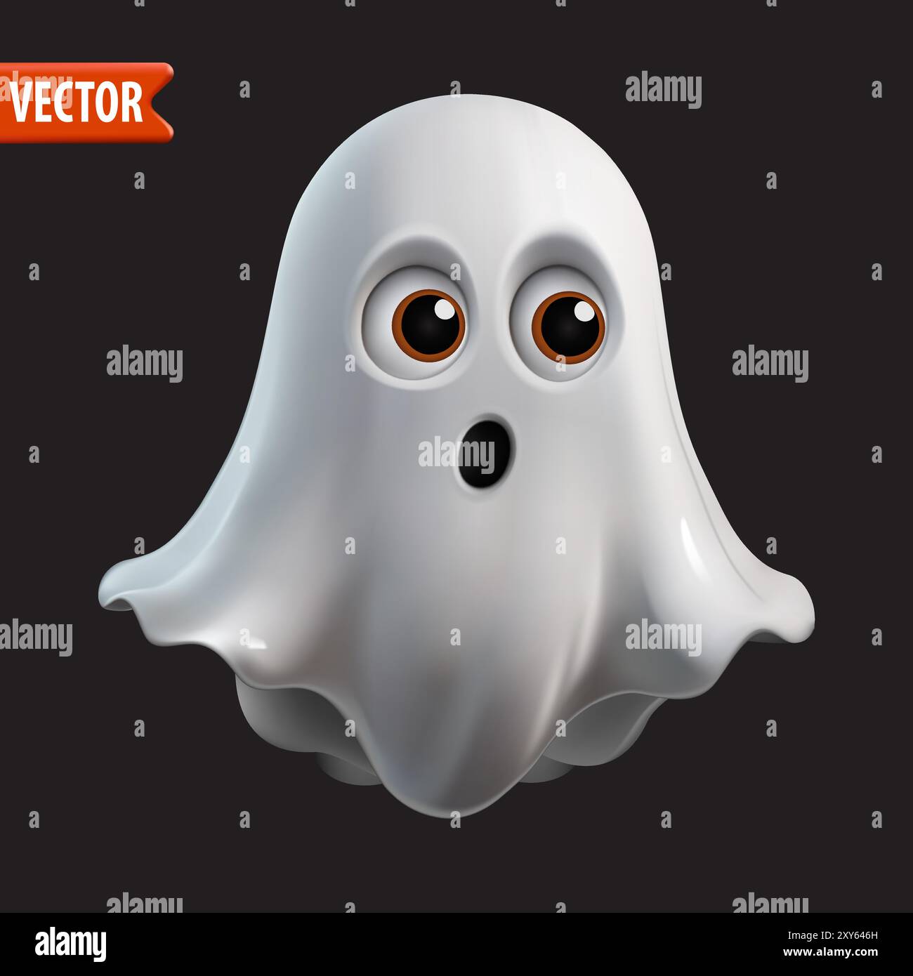 Halloween 3D cartoon ghost character with brown eyes. Vector ...