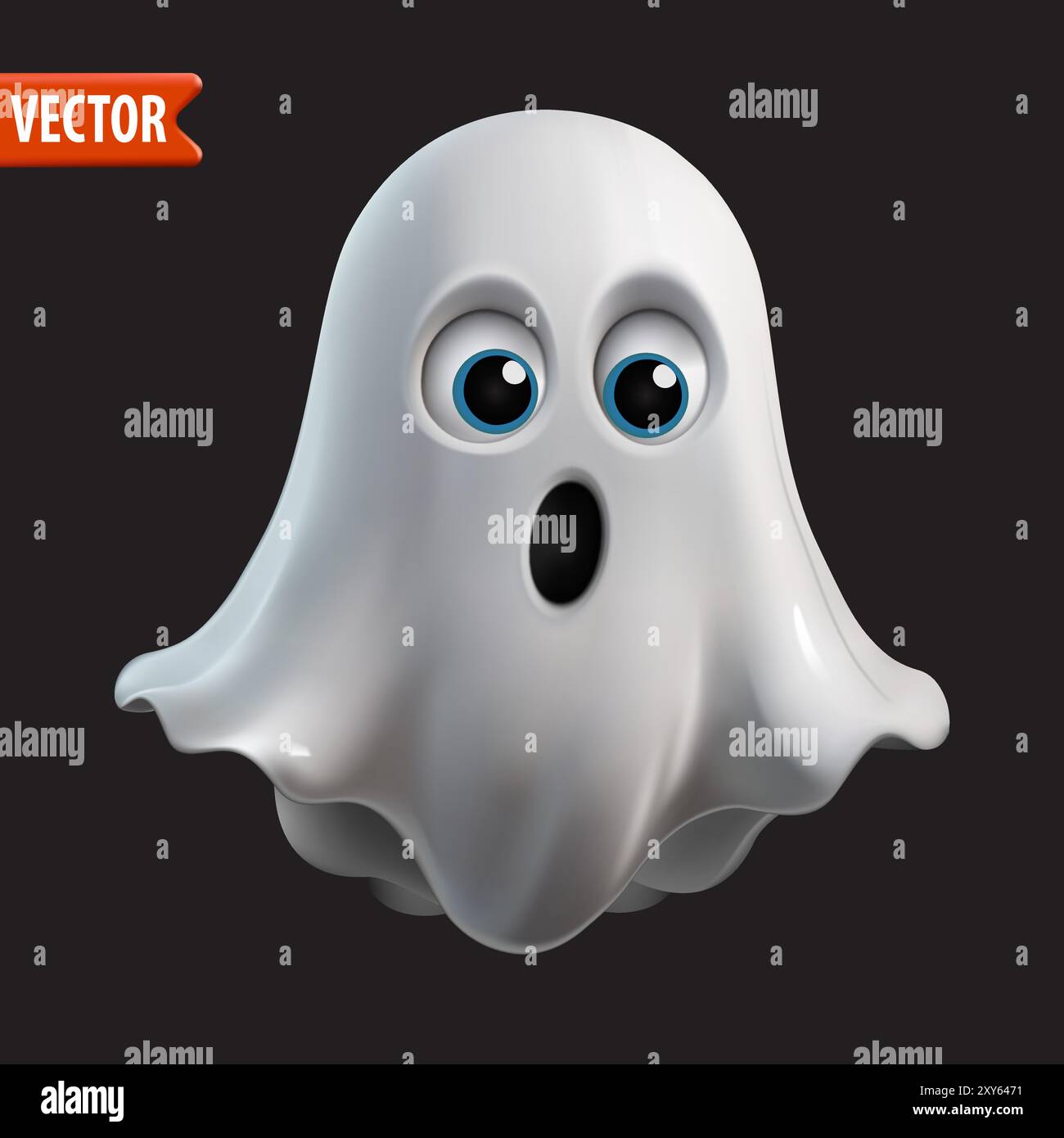 3D ghost character with surprised look and blue eyes. Vector ...