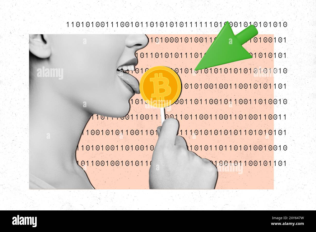 Composite photo collage of female half face hold stick lollipop candy ...