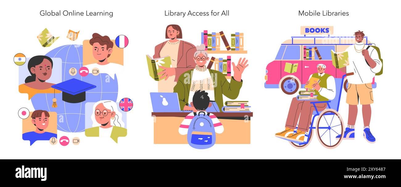 Knowledge For All concept. Diverse people engage in online learning ...