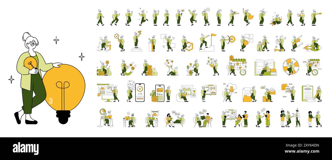 Business Woman set. Dynamic professional woman in various work ...