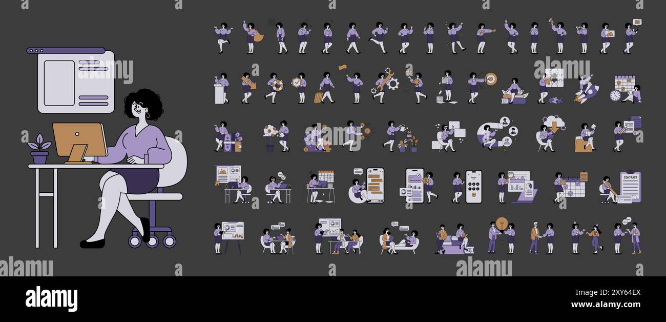 Business People set. Diverse work activities in modern corporate life ...