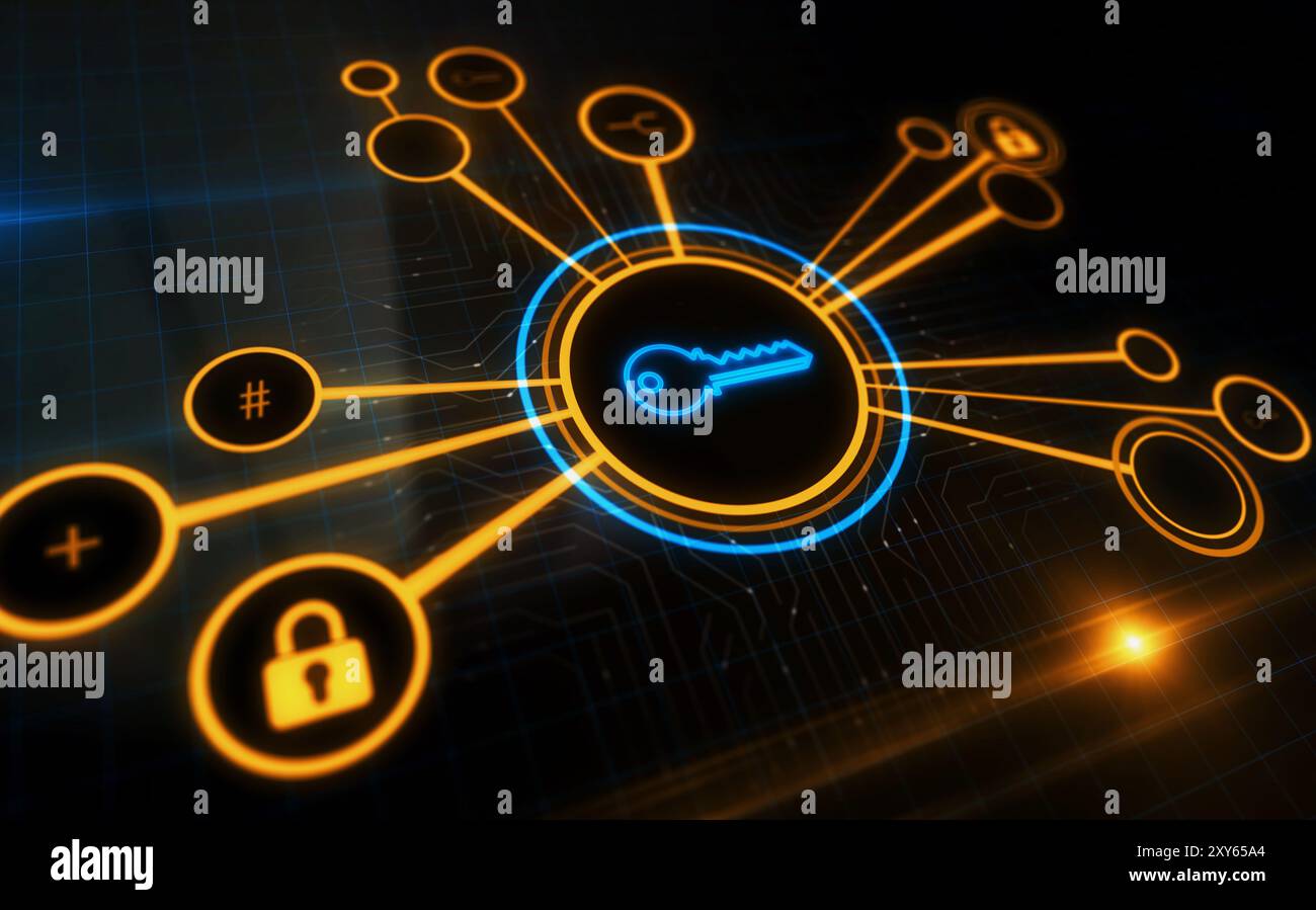 Cyber security and privacy protection with key symbol digital concept ...