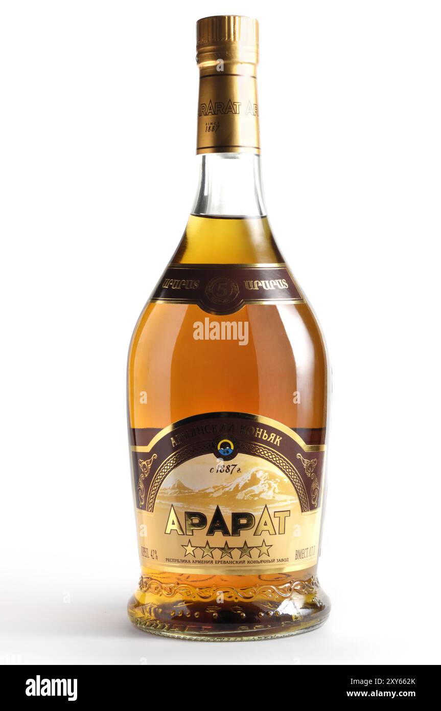 Bottle of famous Armenian Brandy cognac ARARAT Isolated on white Stock ...