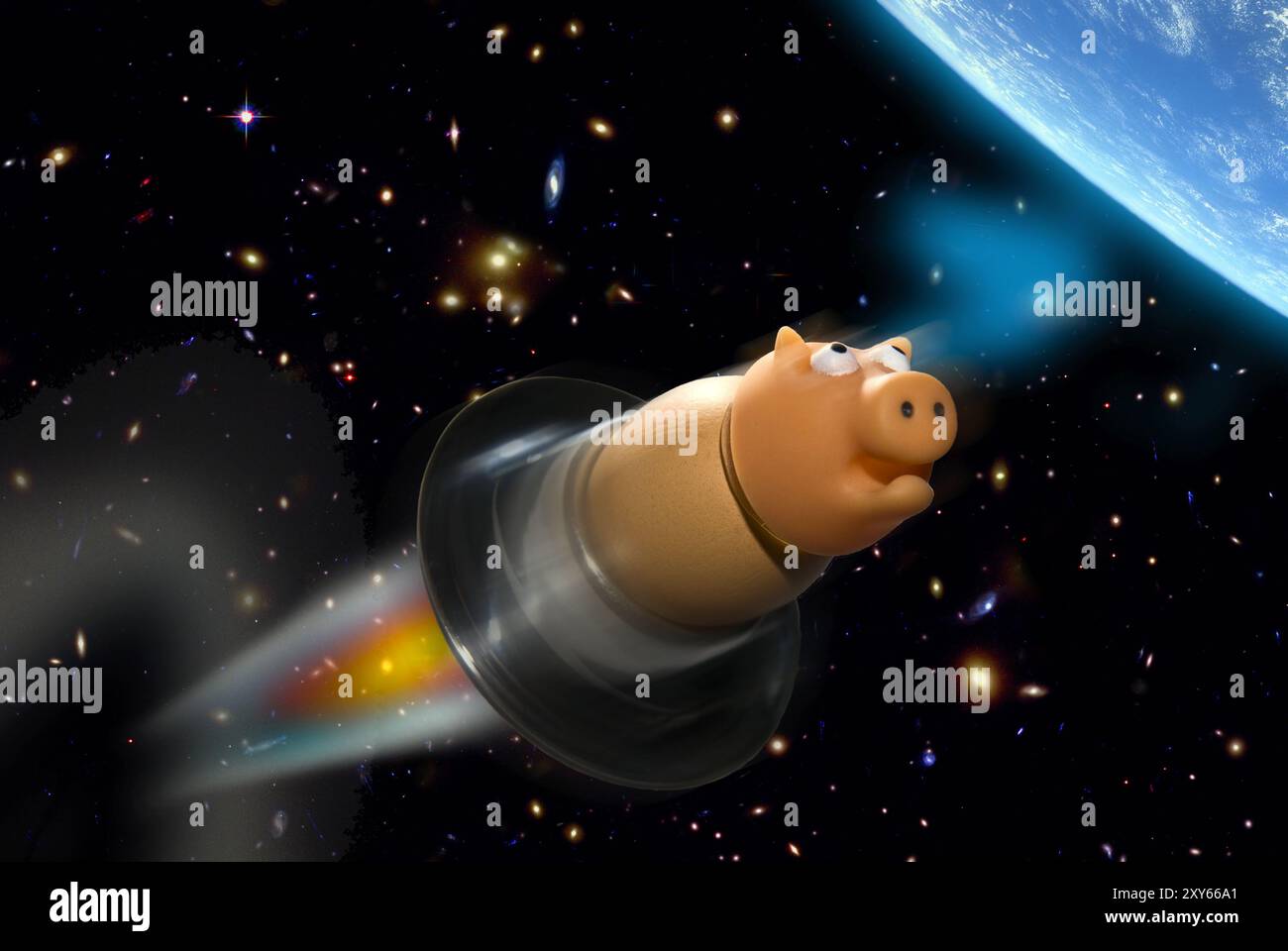 Piggy rocket in space Stock Photo - Alamy