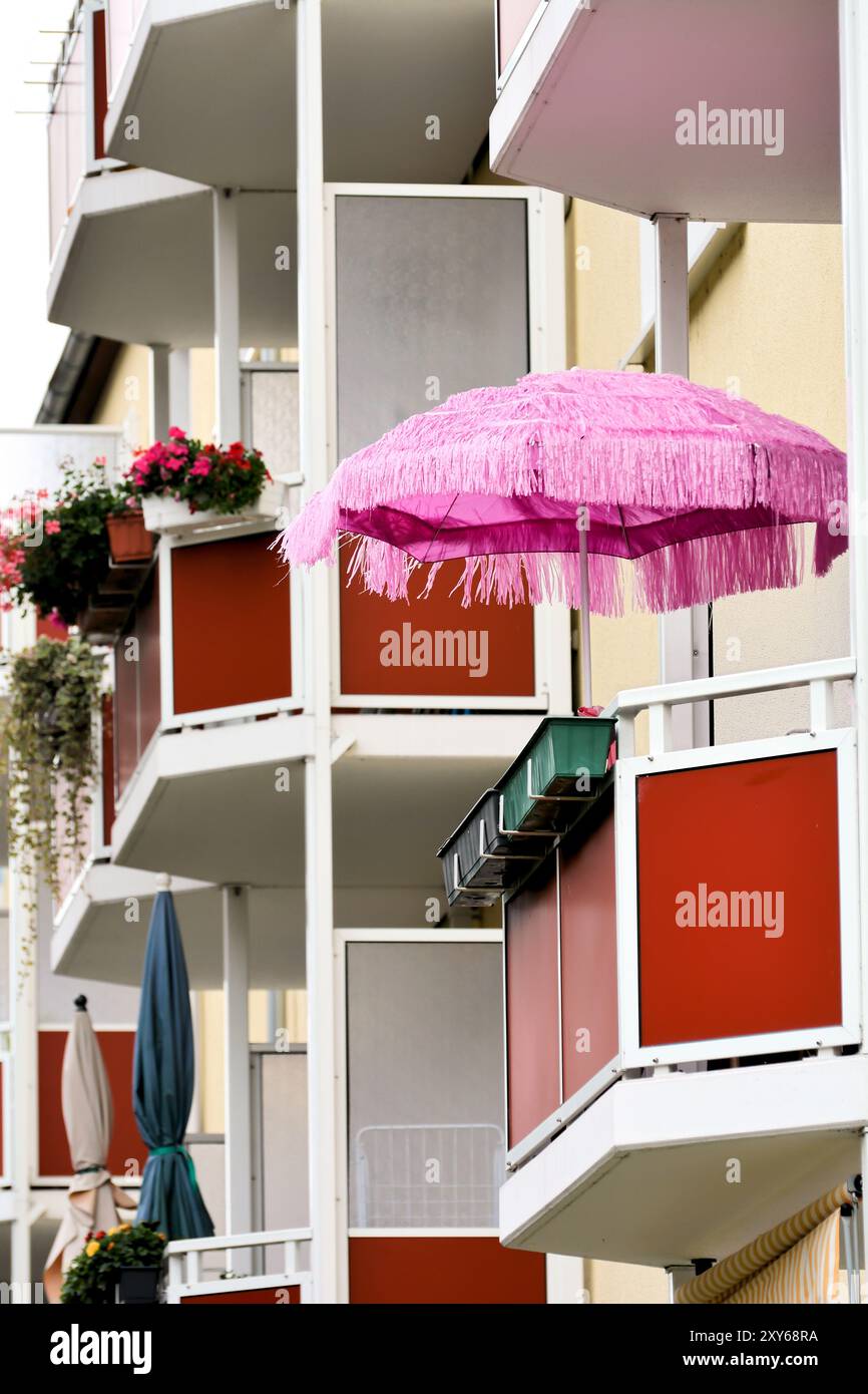 Facade and balconies of a house in Magdeburg Stock Photo - Alamy