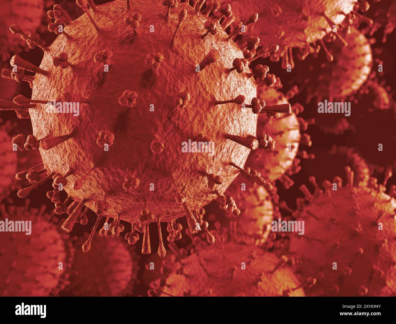 Influenza A Flu virus H1N1 H5N1 particle cloud. Colored in red 3D ...
