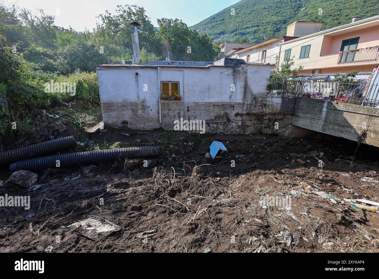 San Felice a Cancello, Italy, 28 August 2024. Debris and mud in the ...