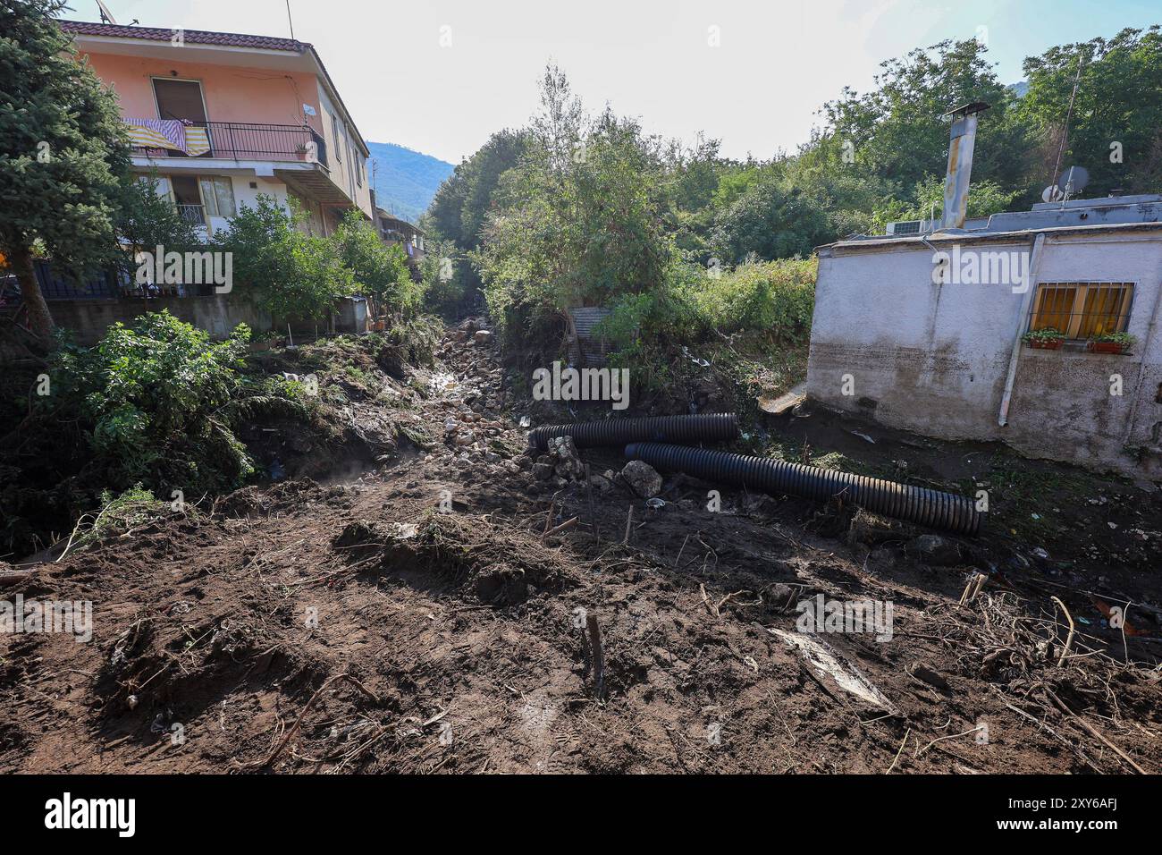 San Felice a Cancello, Italy, 28 August 2024. Debris and mud in the ...