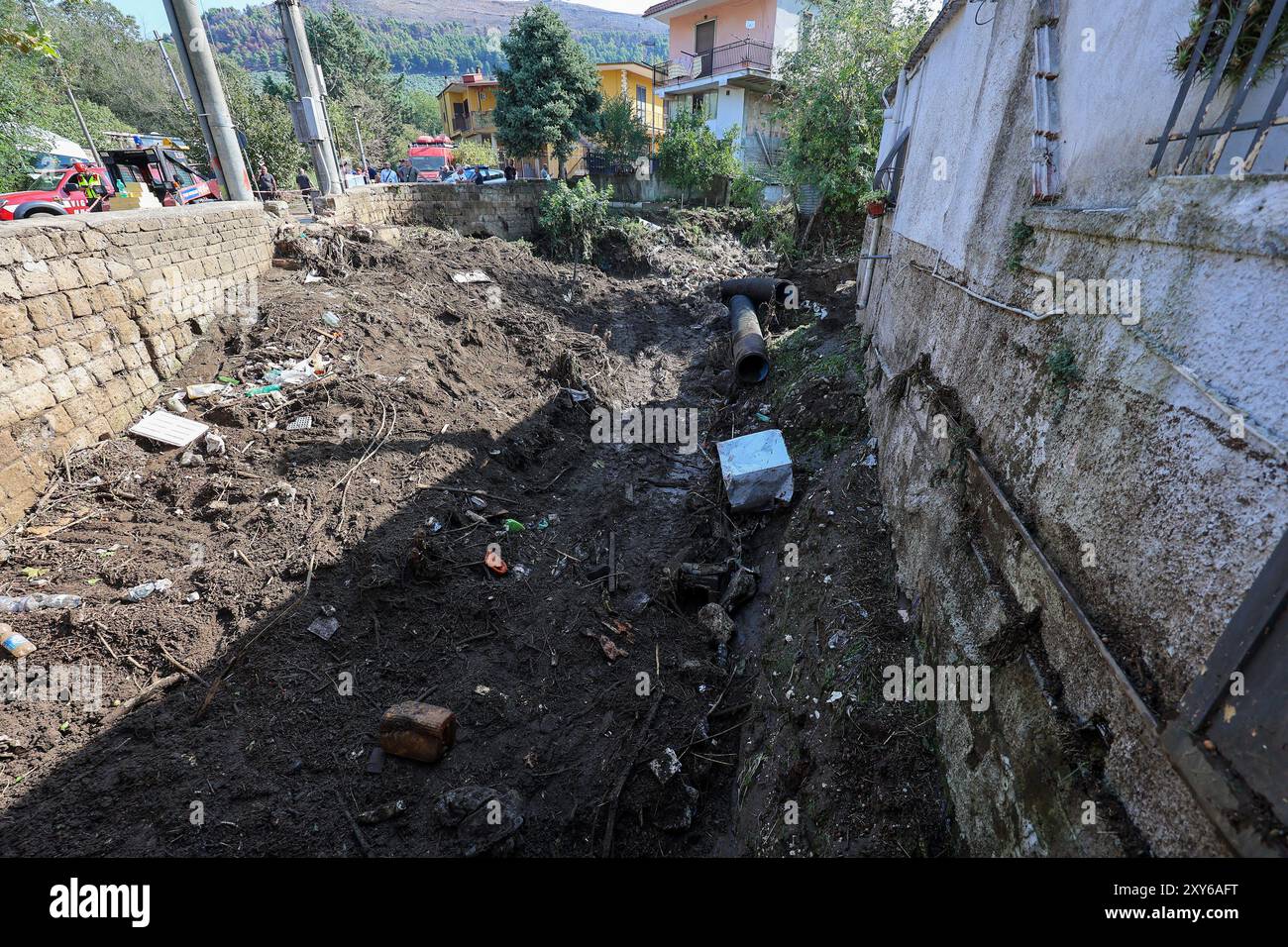 San Felice a Cancello, Italy, 28 August 2024. Debris and mud in the ...