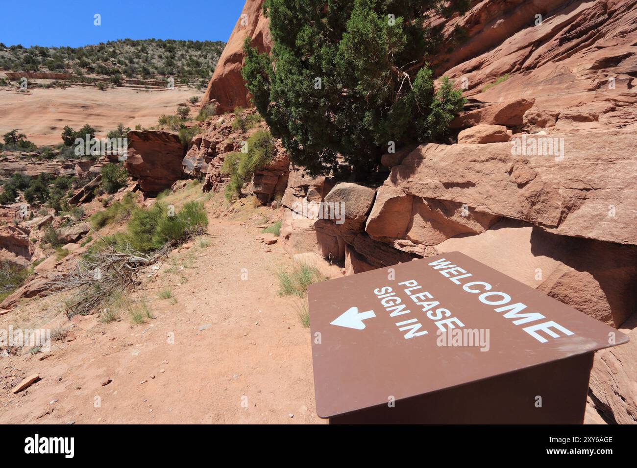 Trailhead sign in logbook for hiker safety. Colorado National Monument ...