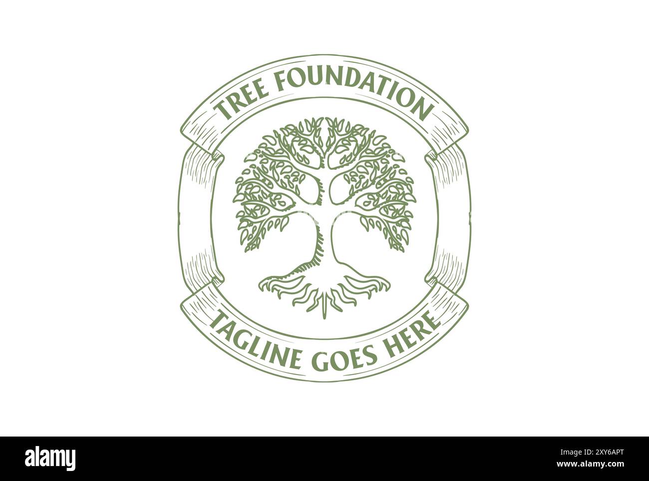 Vintage Retro Circular Oak Banyan Tree Service of Life Badge Label Seal ...