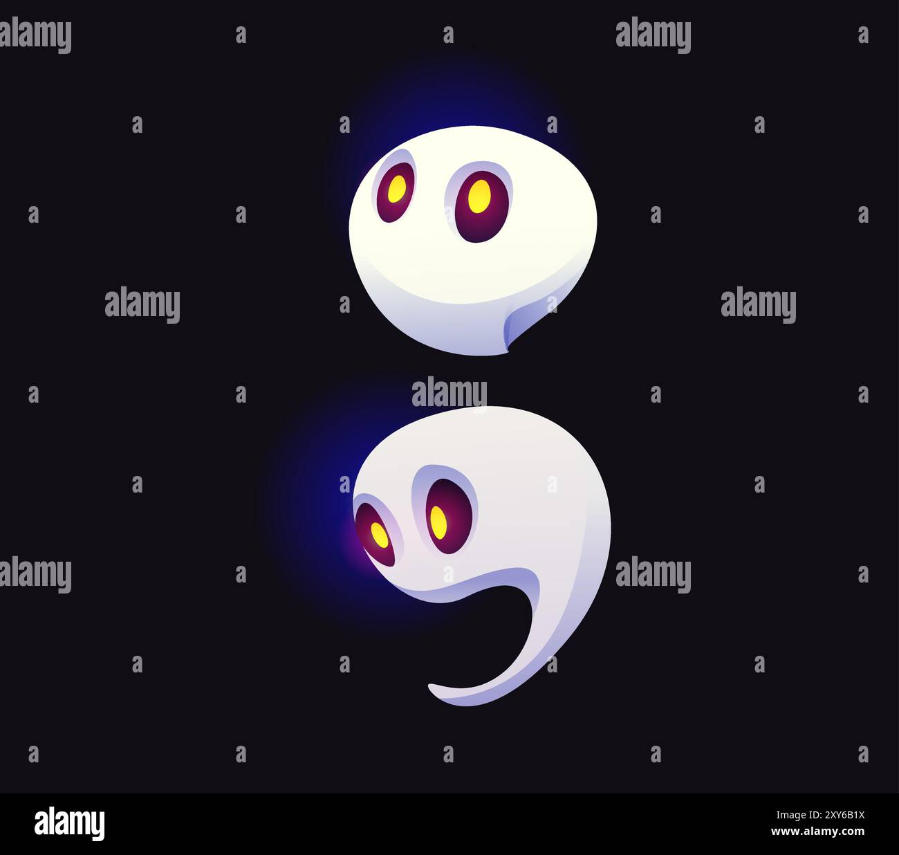 Halloween ghost font, semicolon punctuation sign. Cartoon evil type ...