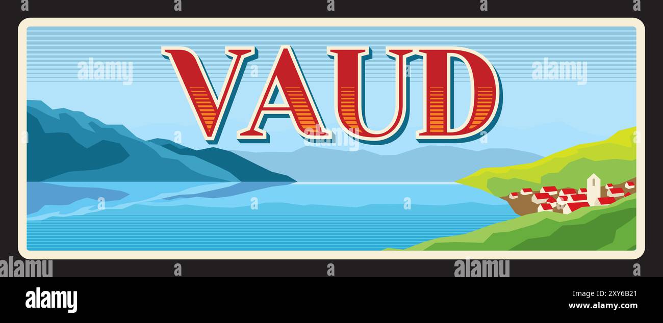 Vaud Swiss canton plate, Switzerland tin plaque. Vector vintage banner ...