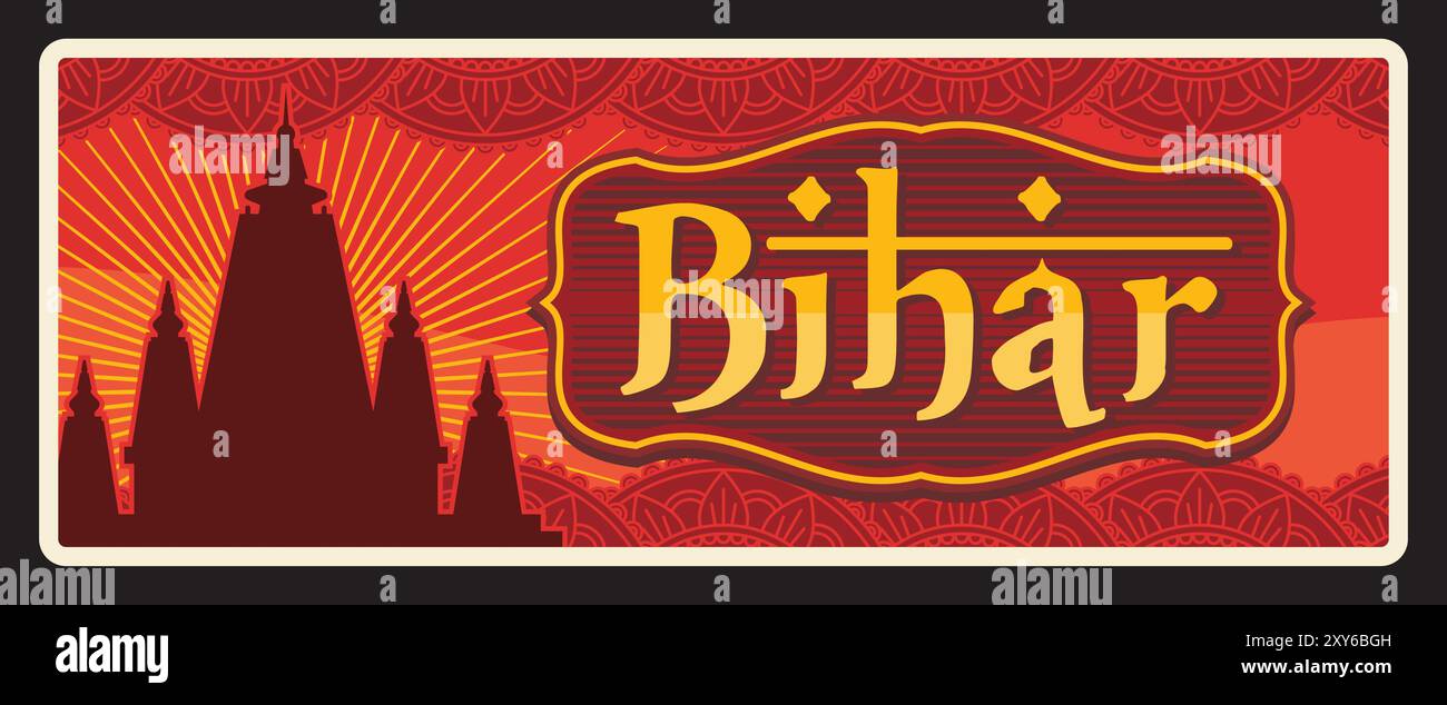 Bihar Indian state, India retro travel plate, tin sing or Indian region ...