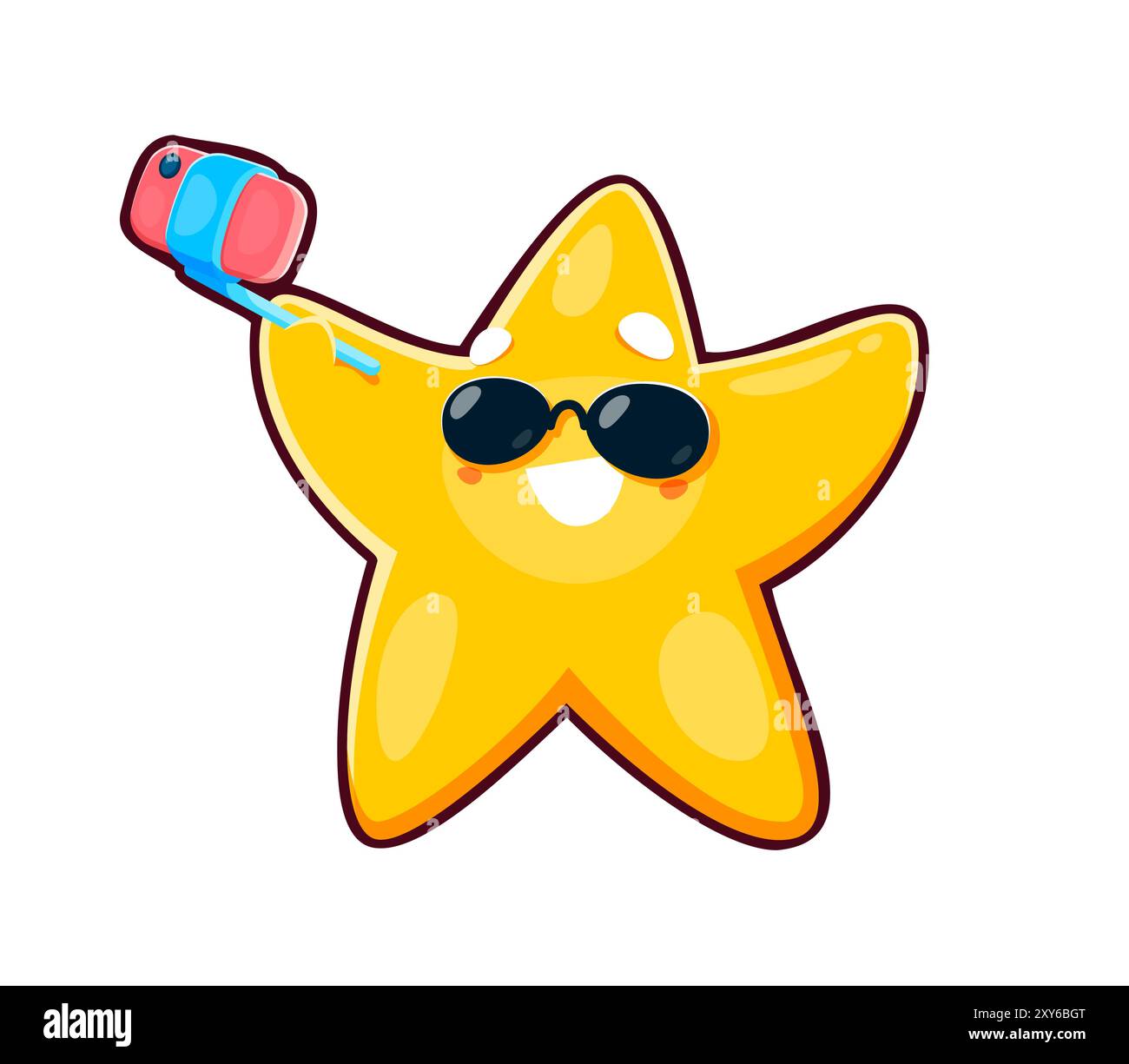 Cute kawaii star character takes a selfie. Isolated cartoon vector cool ...