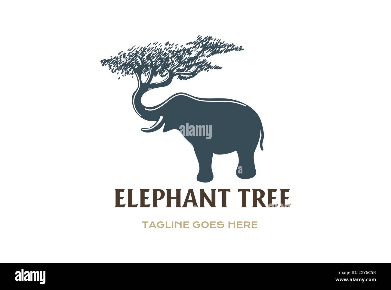 Elephant Silhouette with Trunk Tree Forest for Savanna Conservation Zoo ...