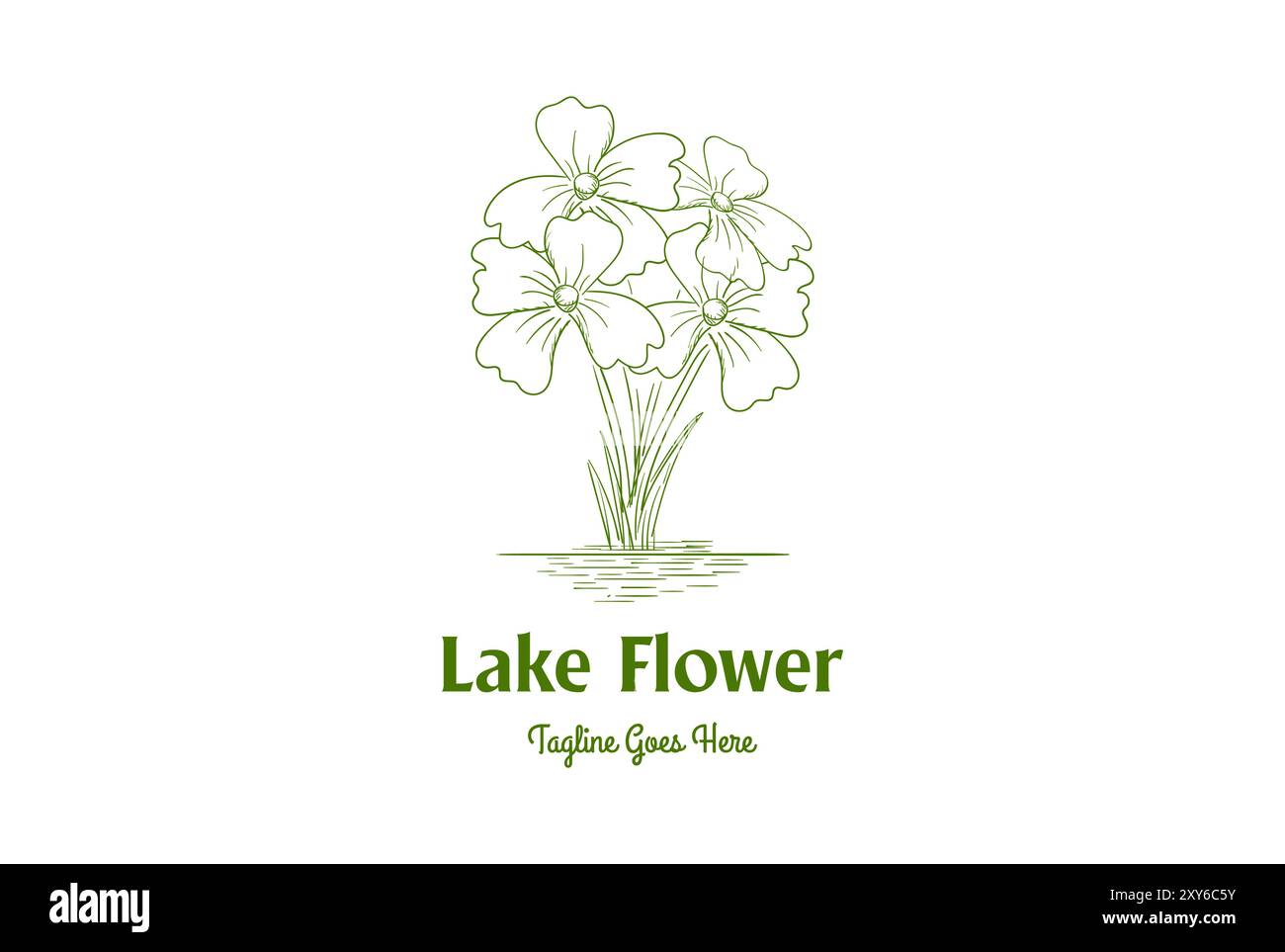 Retro Vintage Hand Draw Lake Swamp River Creek Grass Flower Logo Design ...