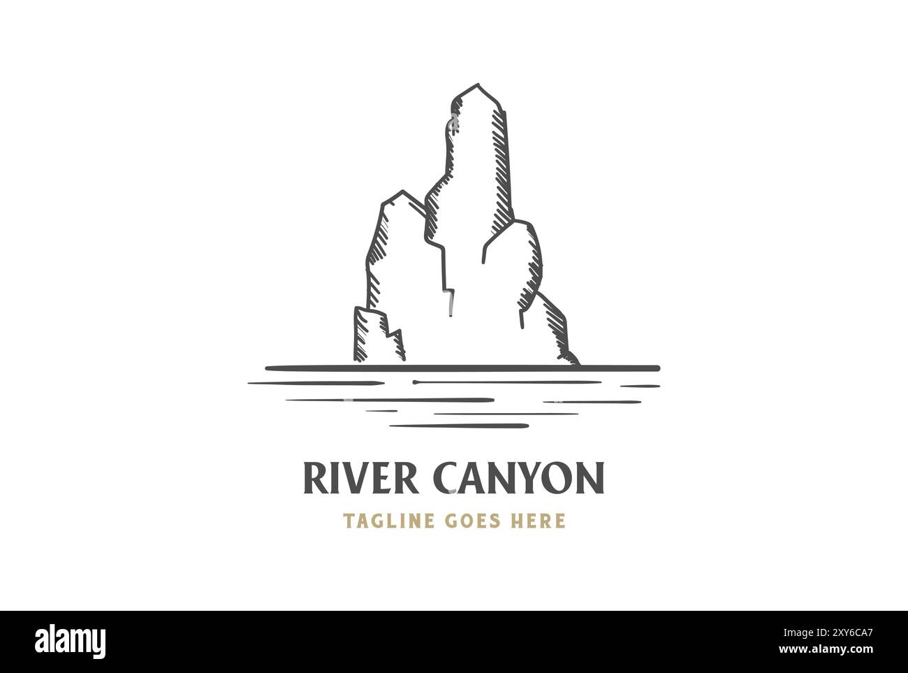 Vintage Rock Stone Canyon Cliff with River Creek Lake Logo Design ...