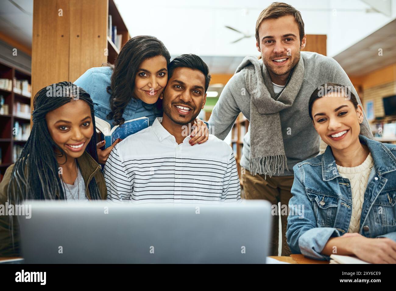 Education, students and portrait in university library for research ...