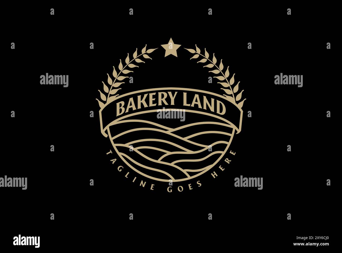 Golden Land with Rice Wheat or Laurel Leaf for Bake Bakery Cake Label ...