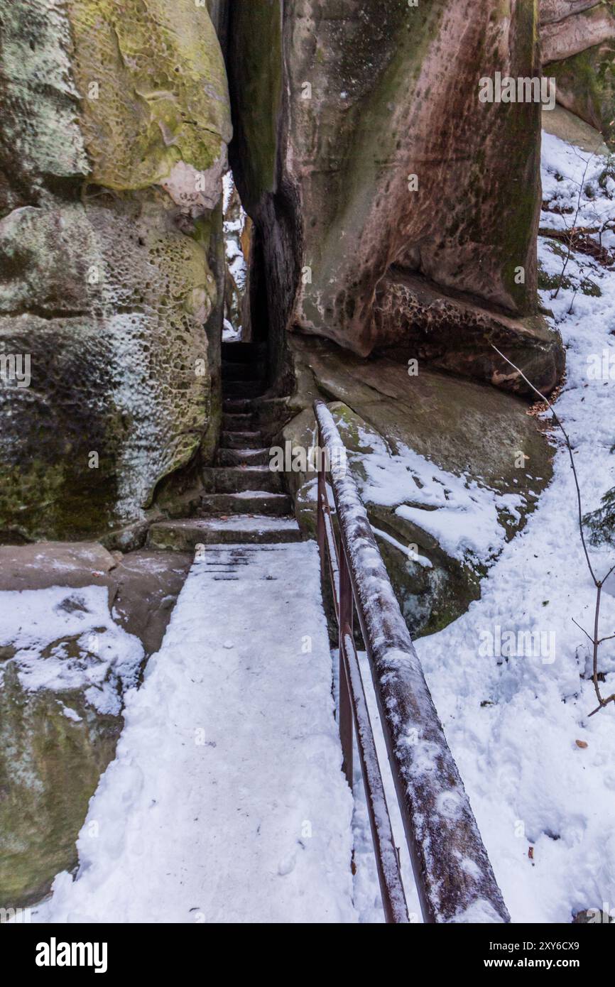 Hiking path in Hruba skala rocks in Cesky raj (Czech Paradise) region ...