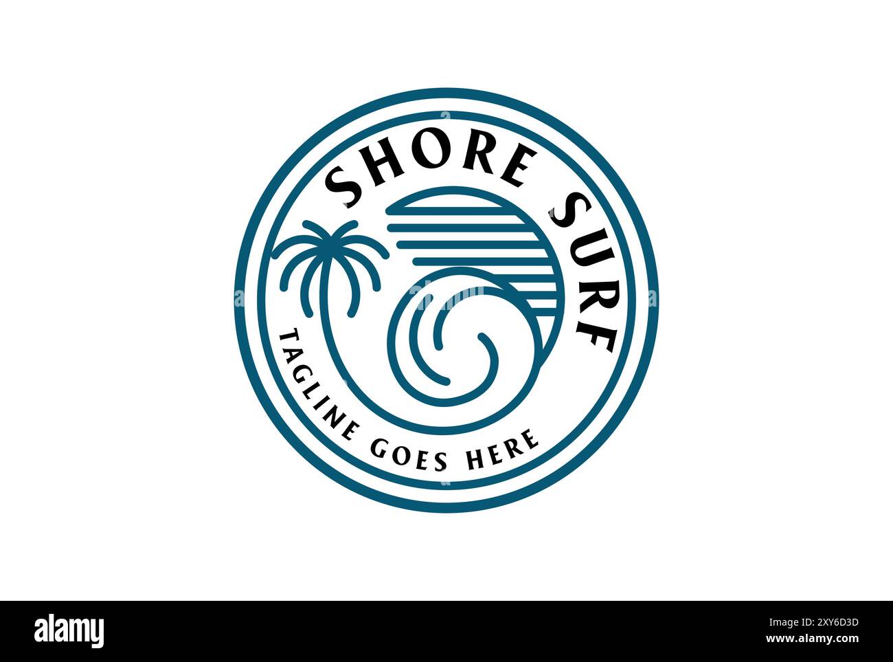 Circular Sun Palm Coconut Tree with Ocean Sea Wave for Surf Beach Vacation Logo Design Vector ...
