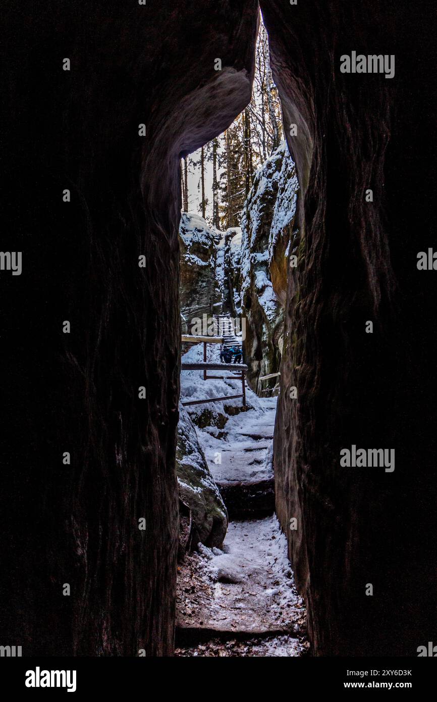 Hiking path in Hruba skala rocks in Cesky raj (Czech Paradise) region ...