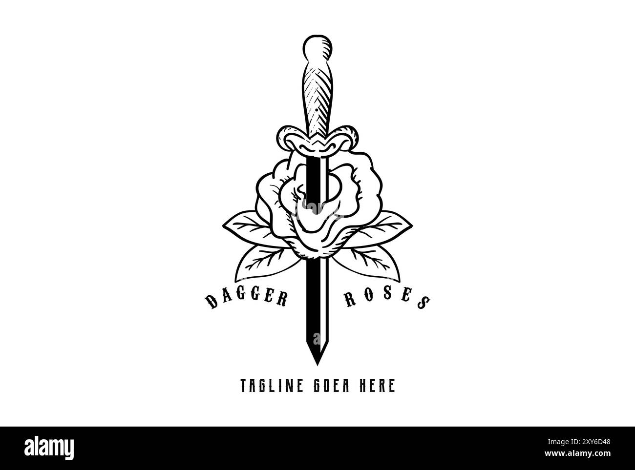 Vintage Retro Dagger Stiletto and Rose flower for Tattoo Logo Design ...