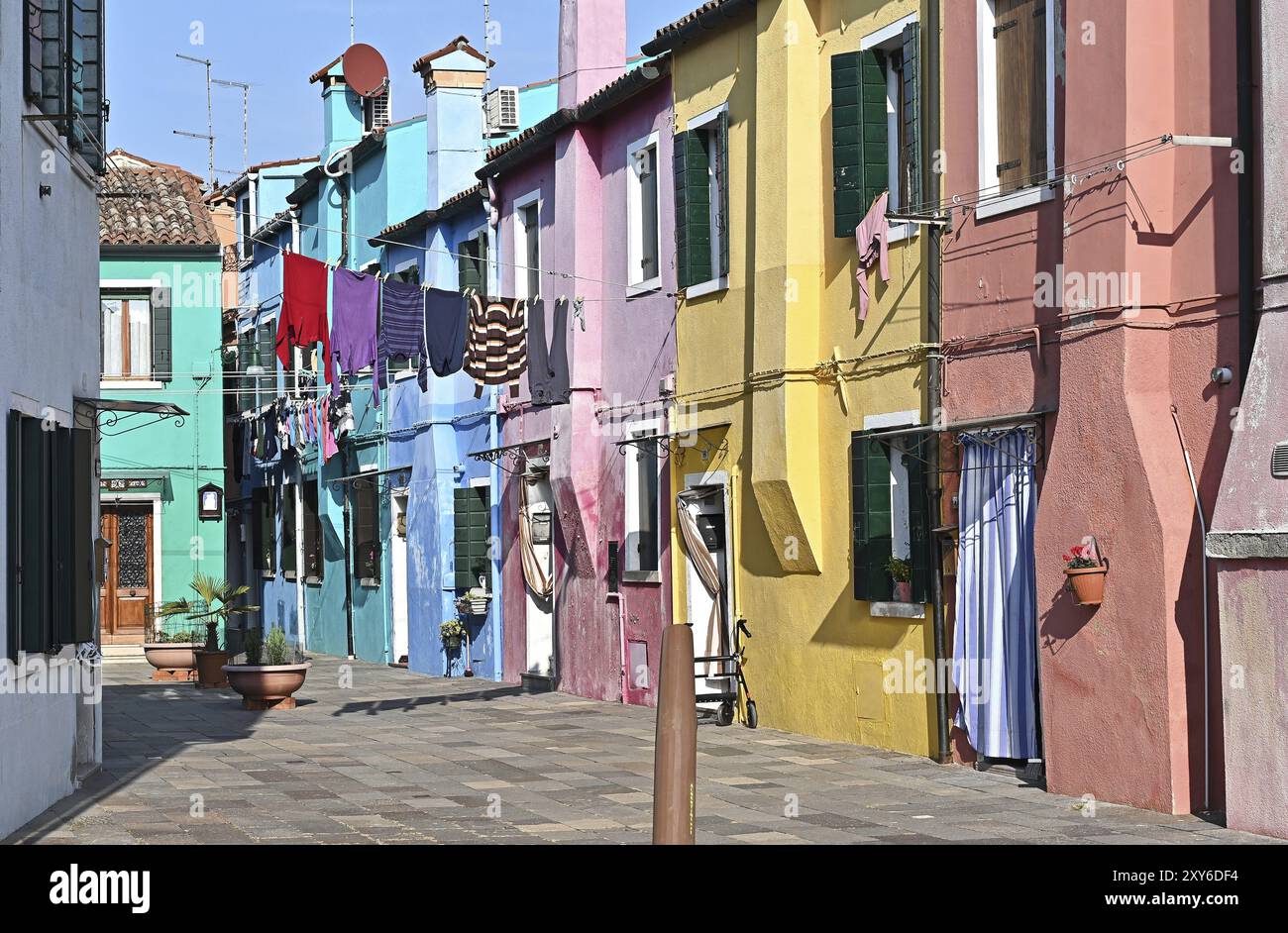 Coloured houses and the laundry, courtyard, motif from Burano Stock ...