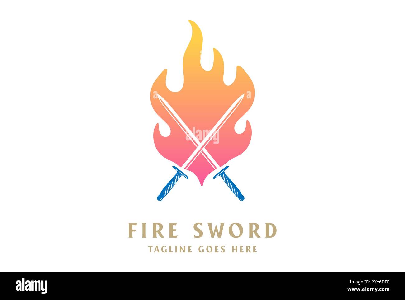 Modern Flame Fire with Sword Blade Weapon Logo Design Vector Stock ...