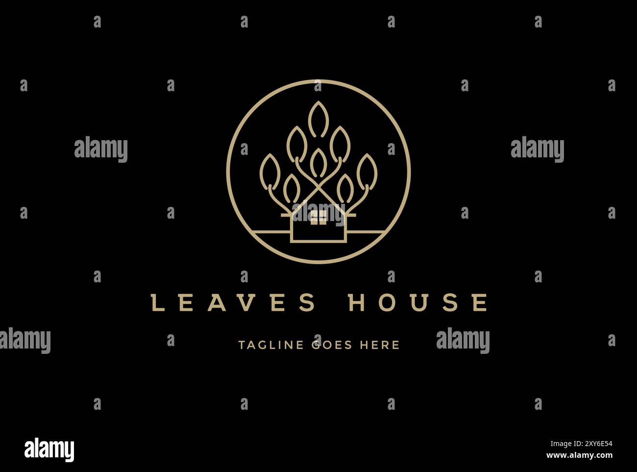 Luxury Golden House Tree Leaf Foliage Logo Design Inspiration Stock ...