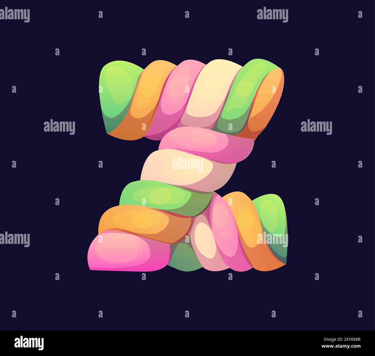Letter Z made of twisted marshmallows, cartoon candy and confectionery ...