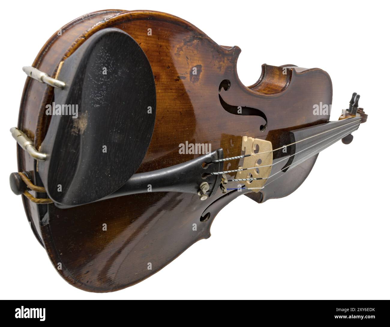Old shiny violin with pegbox painted on white Stock Photo - Alamy