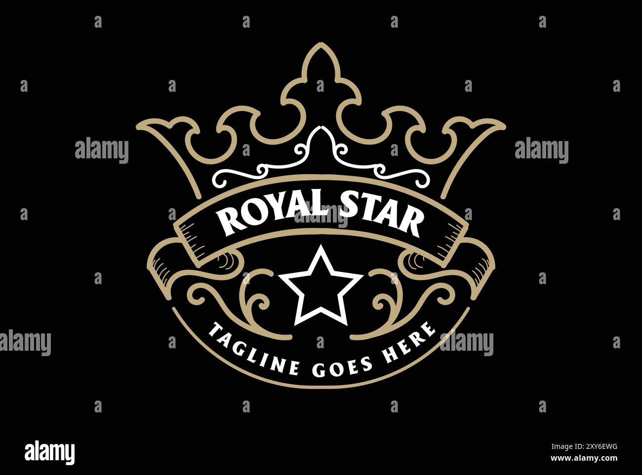Vintage Retro Golden Royal King Queen Crown Badge Emblem Label Logo ...