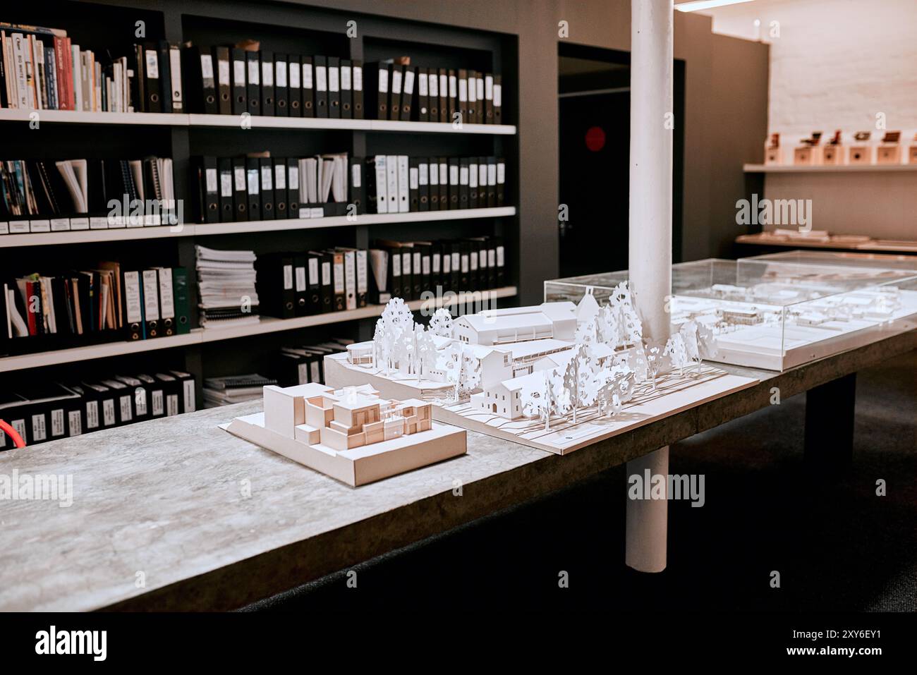 Office, room and architecture with model in 3d for building design ...