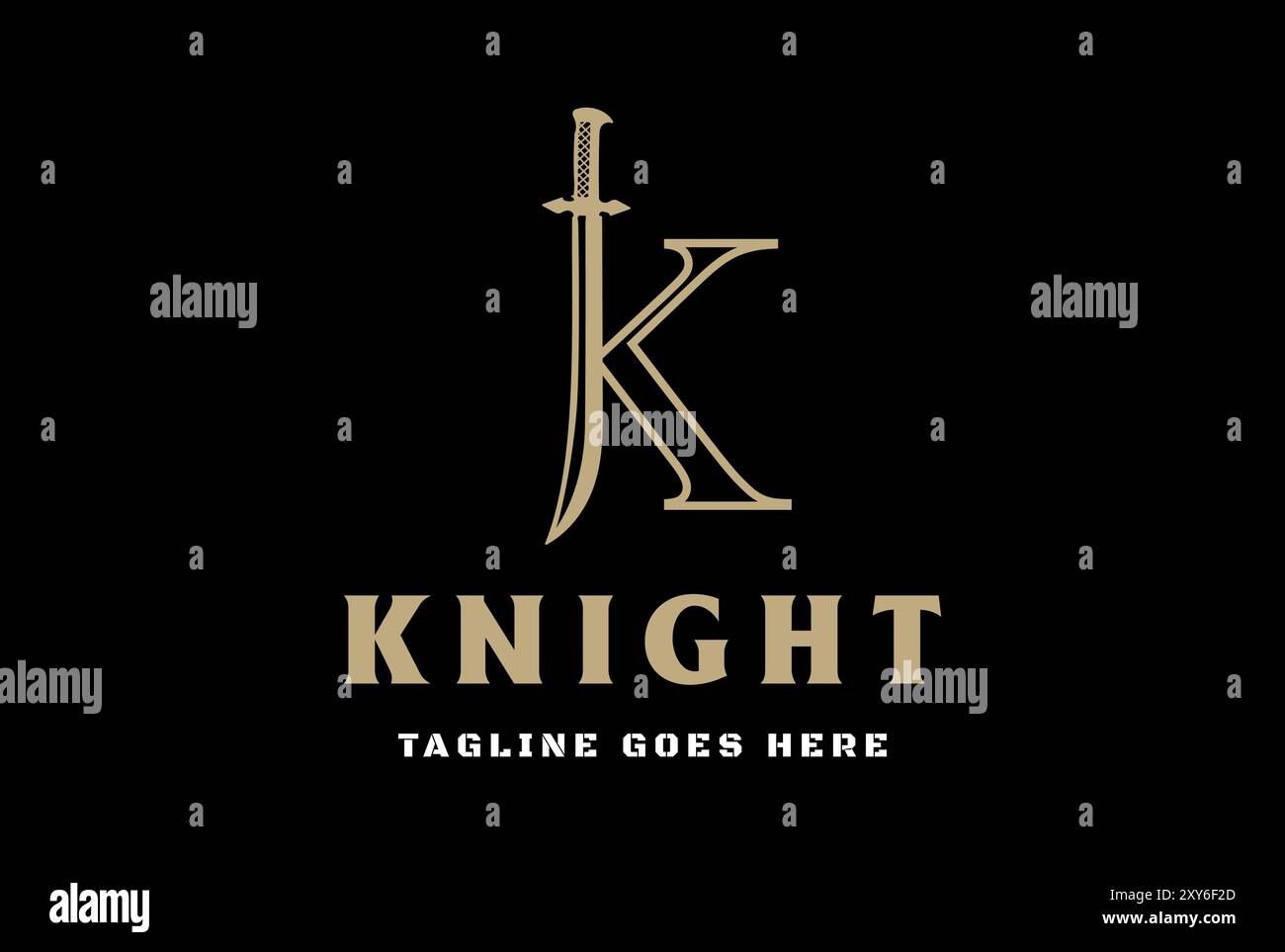 Initial Letter K with Sword Blade for Knight Warrior Logo Design Vector ...