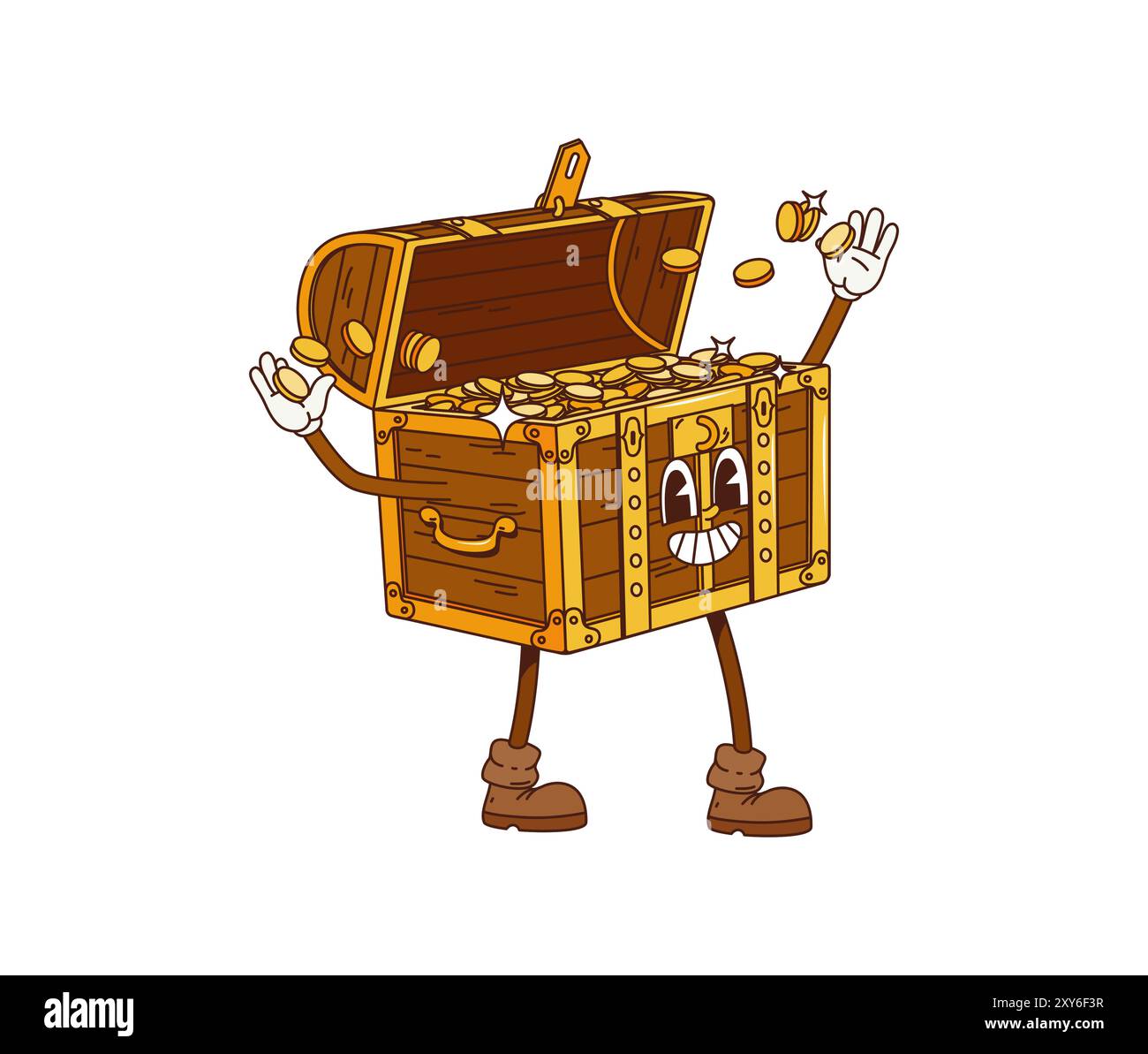 Retro cartoon groovy pirate and corsair treasure chest character ...