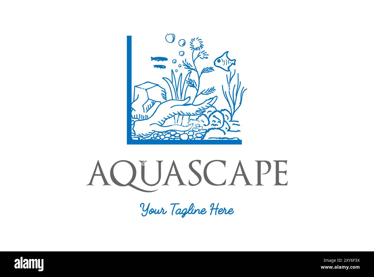 Fish Tank with Rock Coral Wood and Algae for Aquarium Aquascape Logo ...