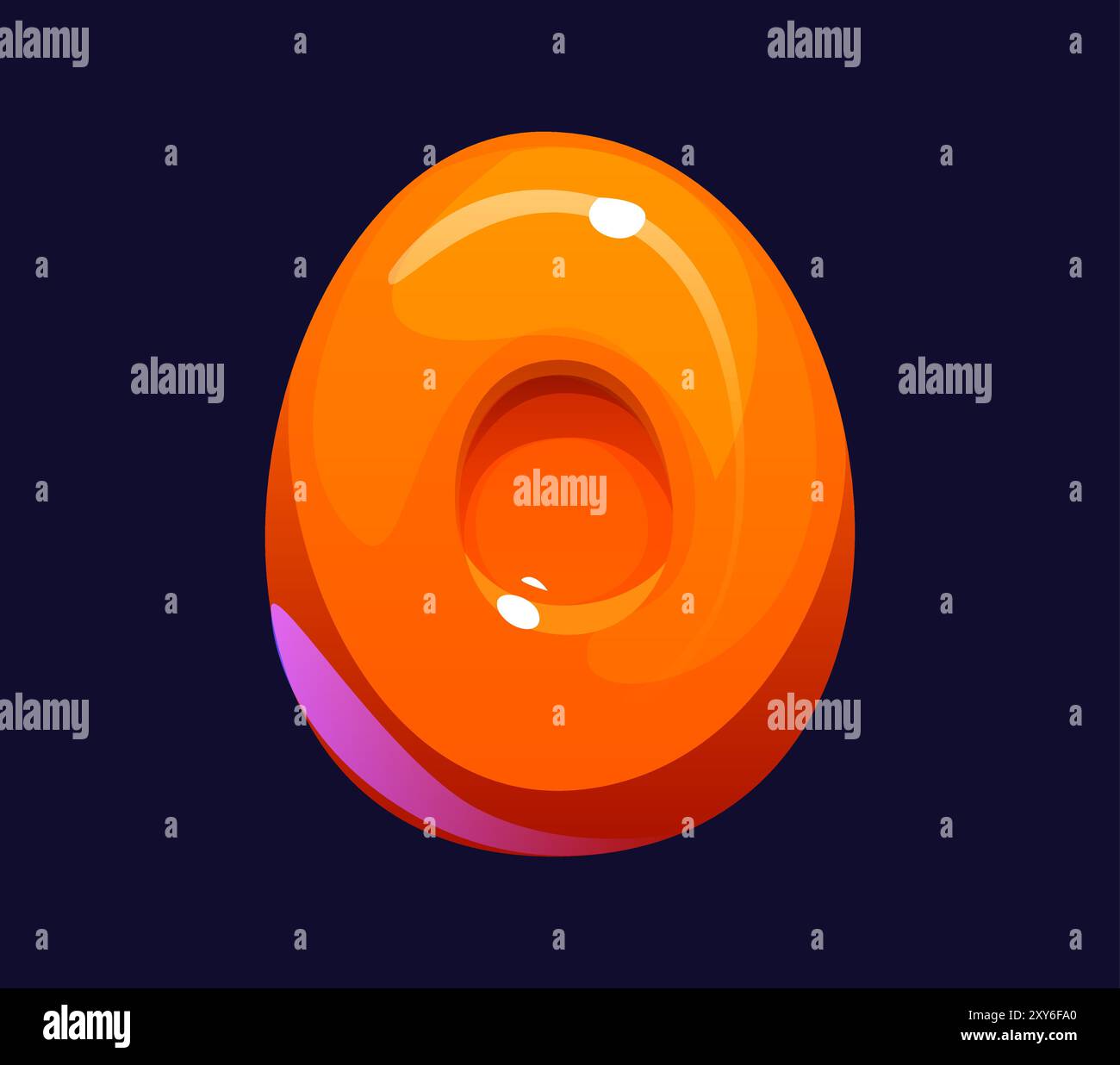 Cartoon number zero as an orange glossy candy, confectionery alphabet ...