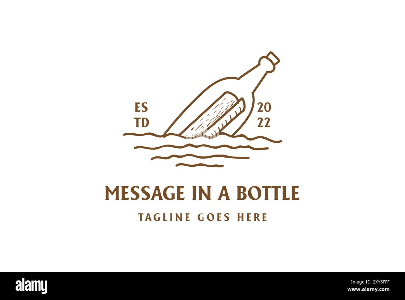 Retro Vintage Floating Message in a Bottle River Creek Lake Sea Logo ...