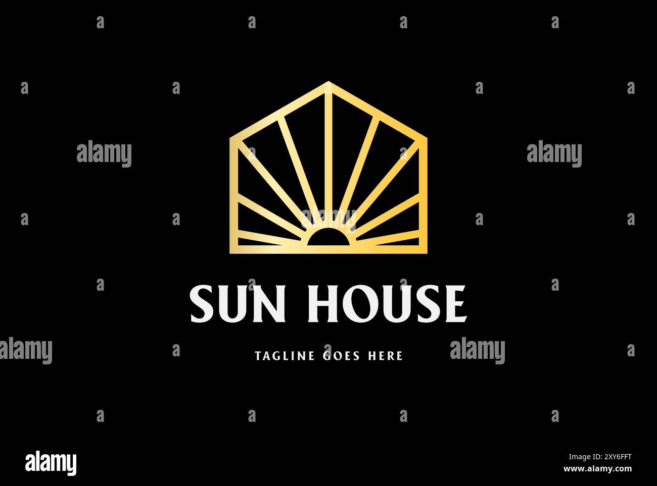 Simple Minimalist Golden Elegant Luxury Geometric Sun House Logo Design ...