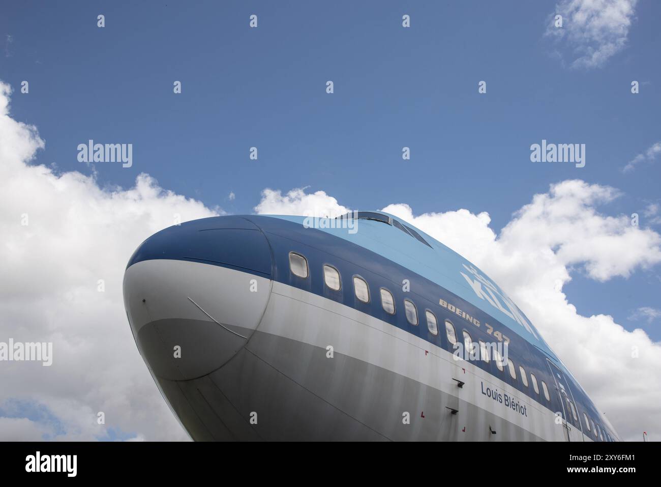 Lelystad, Netherlands. July 2022. The nose section of Boeing 747. Close ...